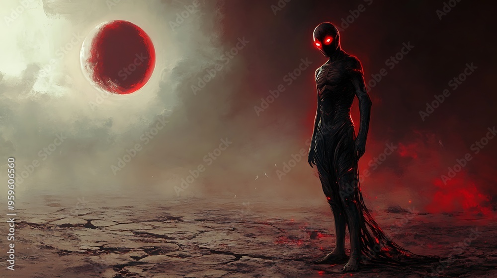 Sinister Shadow in Burning Forest at Twilight - Mysterious Figure with ...