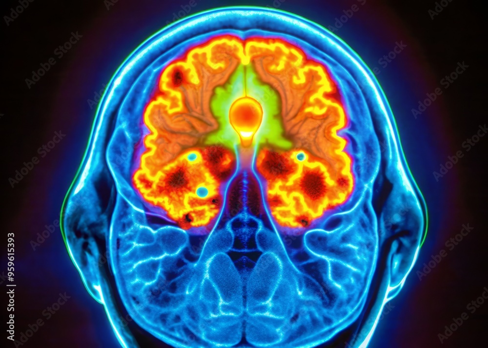 "Photo image of positron emission tomography (PET) scan showing brain ...