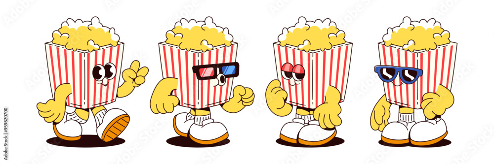 Popcorn box characters set isolated on white background. Contemporary ...