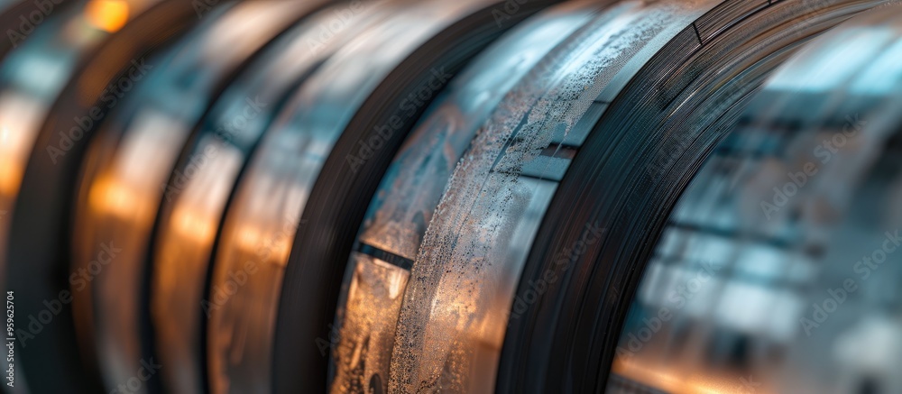 Rolls of sheet steel in sharp focus Cold rolled and hot rolled steel ...