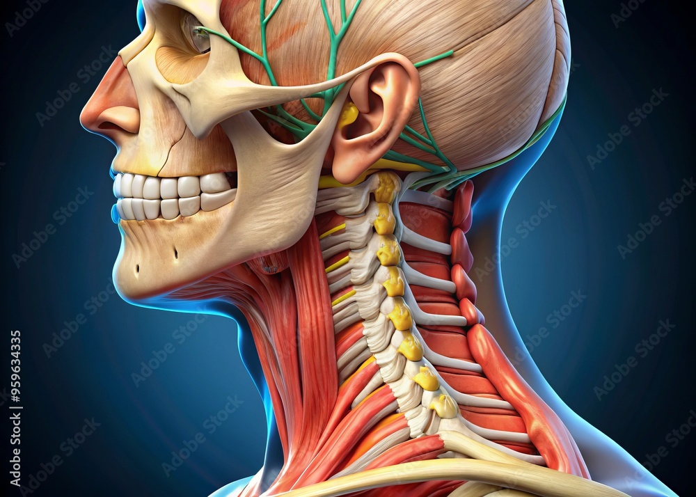 Photo image of cross-sectional view of the cervical spine showing the ...