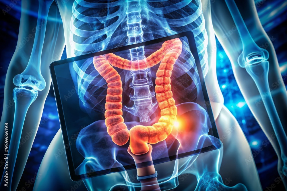 A X-ray image shows the Crohn's patient's intestine severely narrowed ...