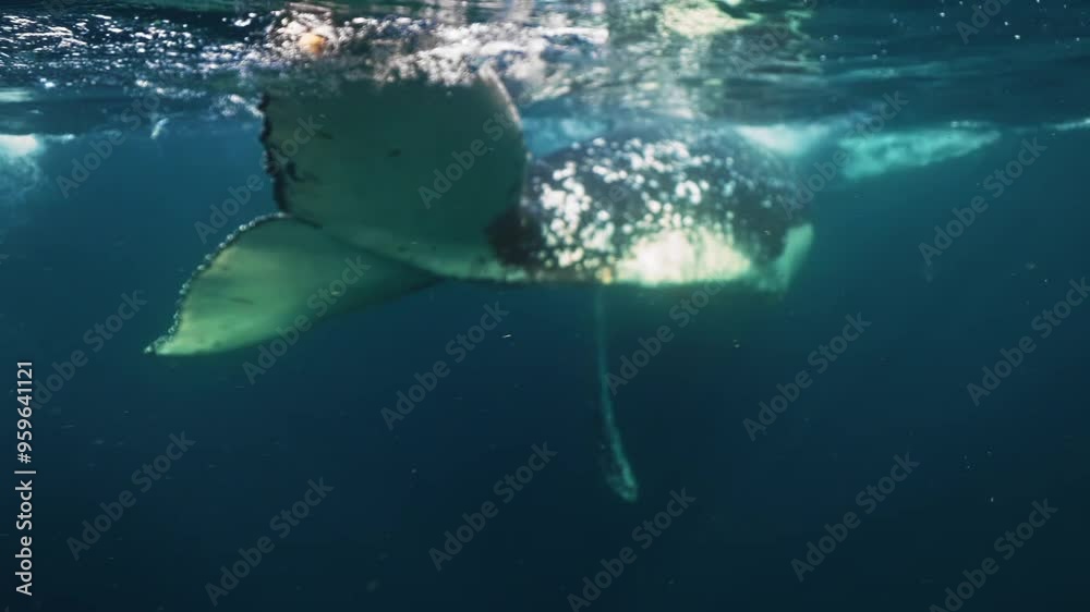 Humpback whale giant tail underwater of Pacific Ocean. Giant animal ...