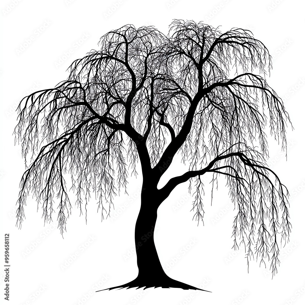 Weeping Willow Tree Drawing Dark Willow Tree Vector Art & Graphics