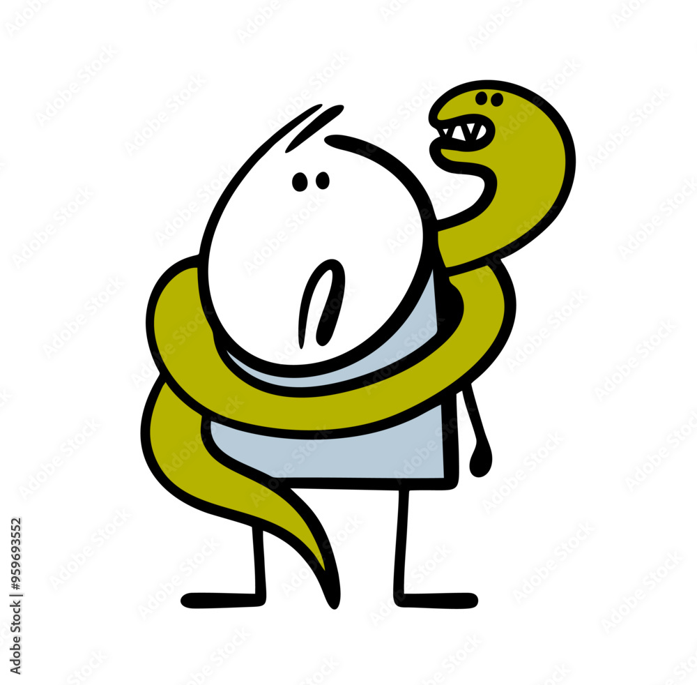 Huge green snake attacked the unfortunate stickman, wrapped around his ...
