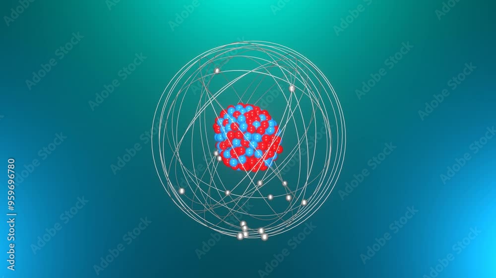 Scientific background. Atom. View under a microscope. Proton neutron ...