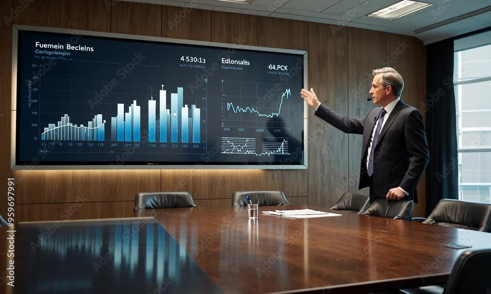 A candid moment of a CFO presenting quarterly financial results to the ...