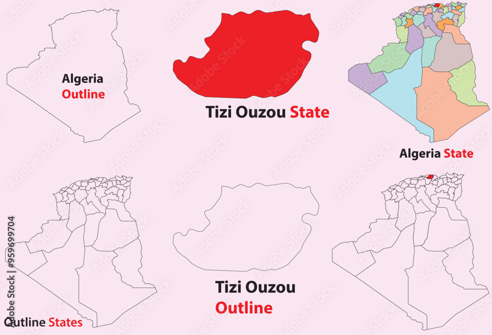 Tizi Ouzou map vector of Algeria, Tizi Ouzou line map, Tizi Ouzou with ...