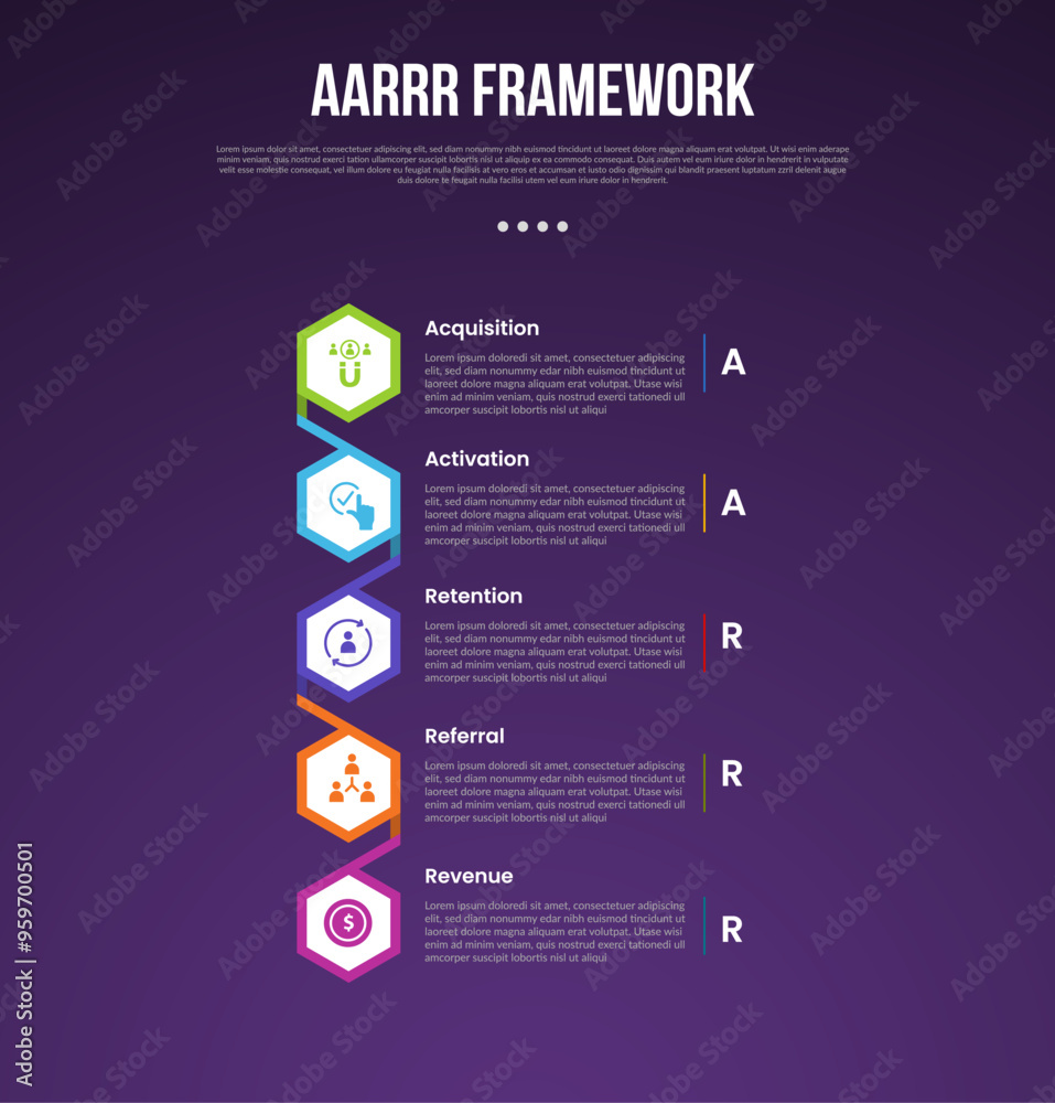 AARRR pirate metrics framework infographic template with vertical ...