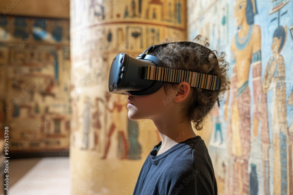 Teenager using virtual reality for an immersive history lesson ...