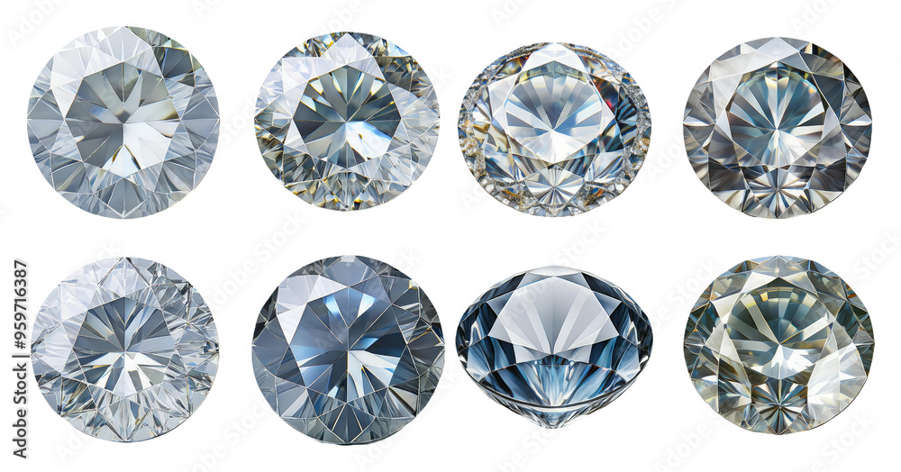Sparkling diamonds in different shapes and angles isolated on ...