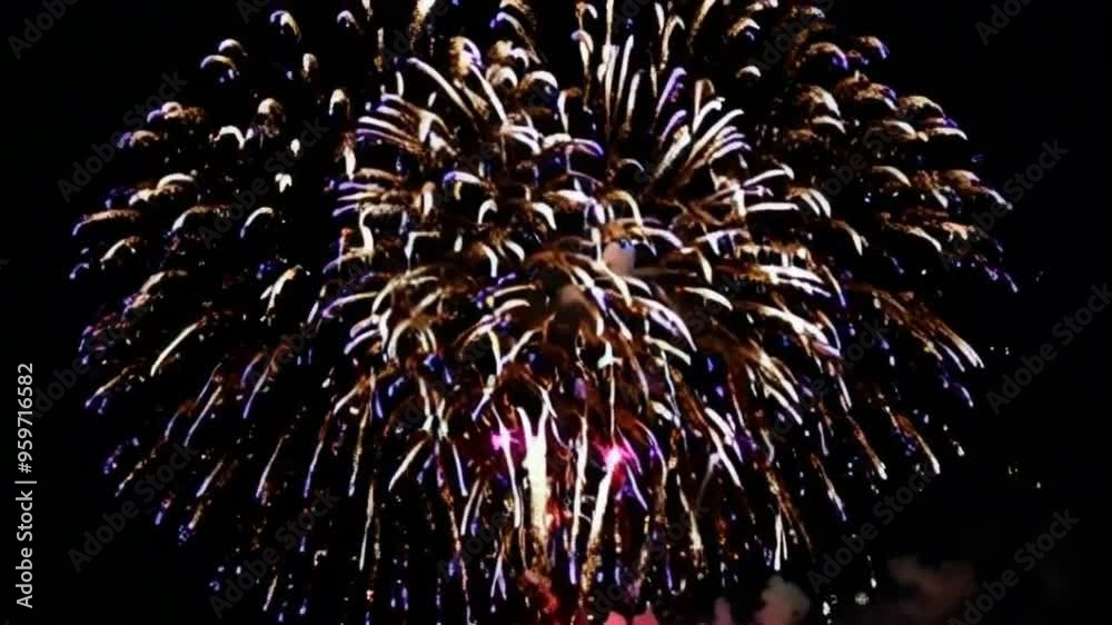 Stunning fireworks bursting in the night sky, filling the air with ...