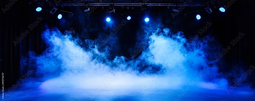 Eerie, fog-filled stage bathed in cool blue lighting, showcasing the ...