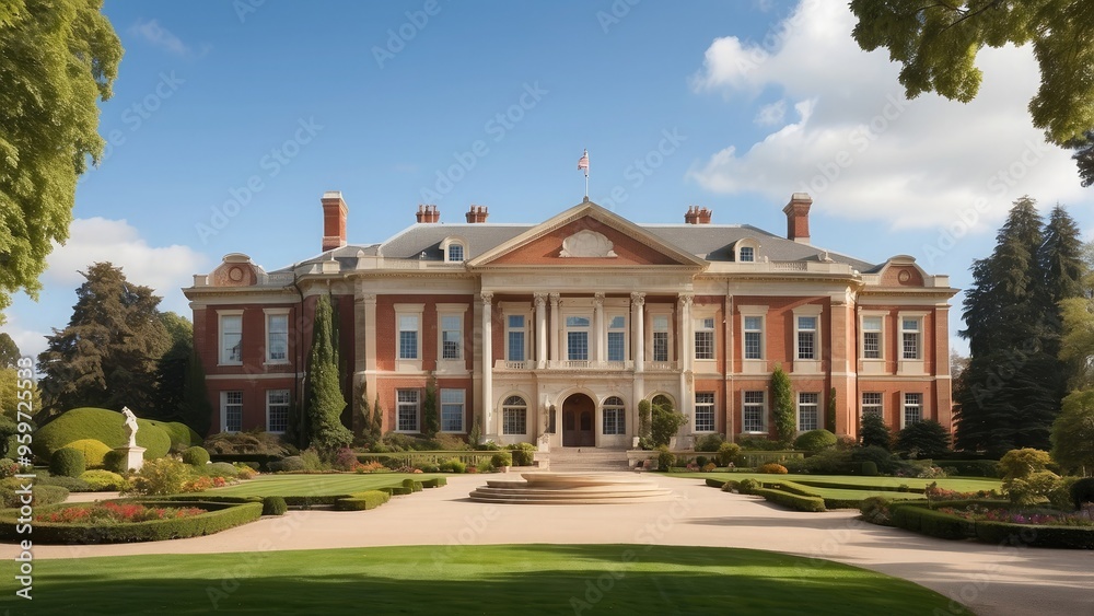 Stately mansion-like university building, combining traditional and ...