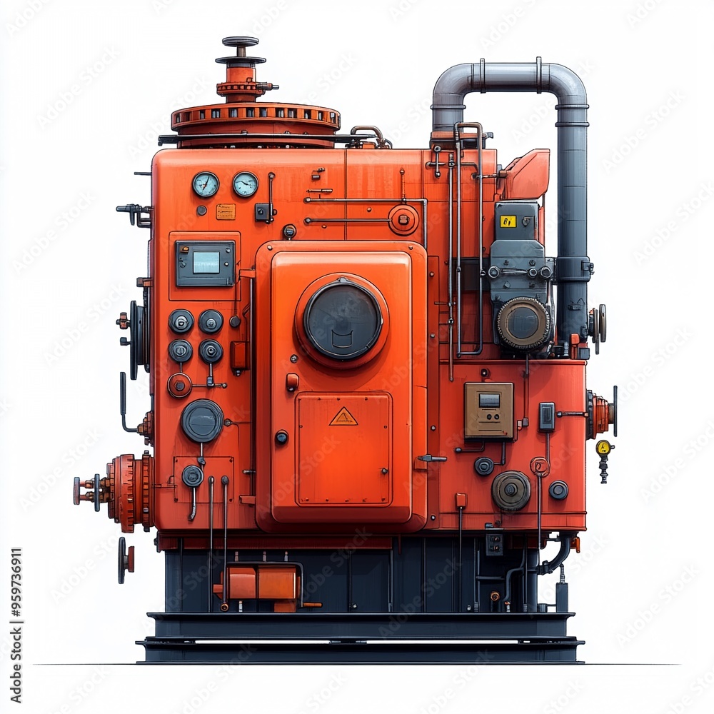 Industrial Machine: A detailed digital illustration of a large, rusty ...