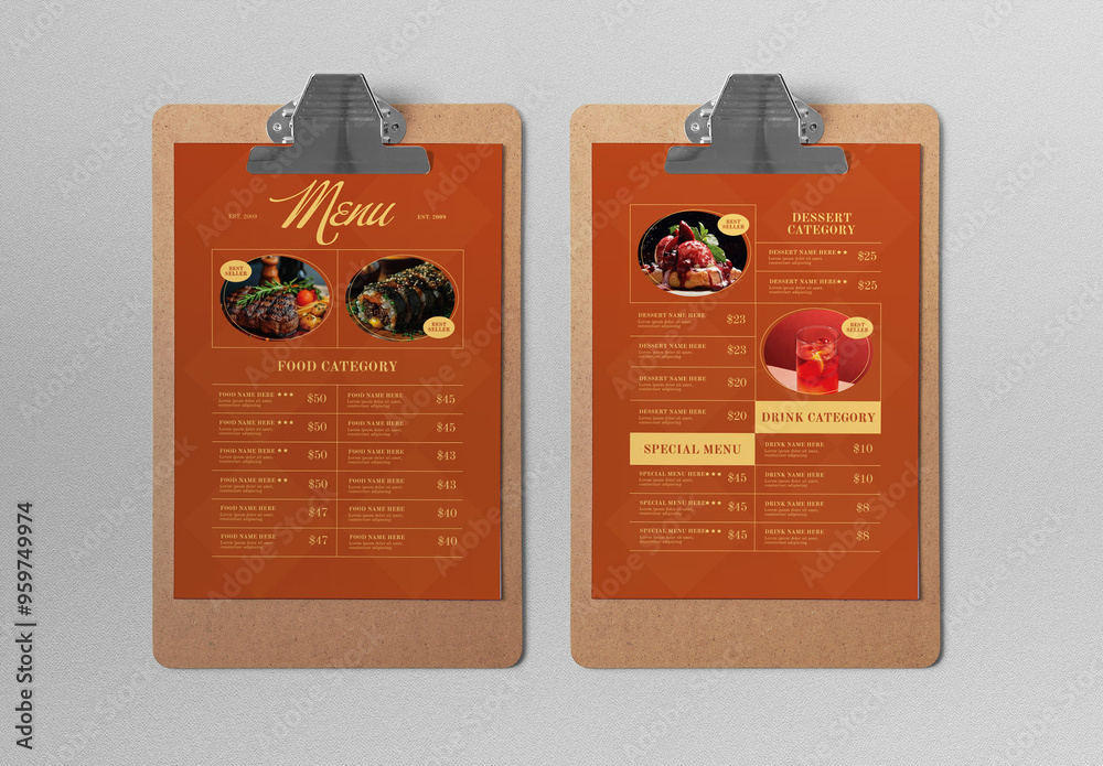 Orange Minimal Food Menu Autumn Layout Stock Template | Adobe Stock