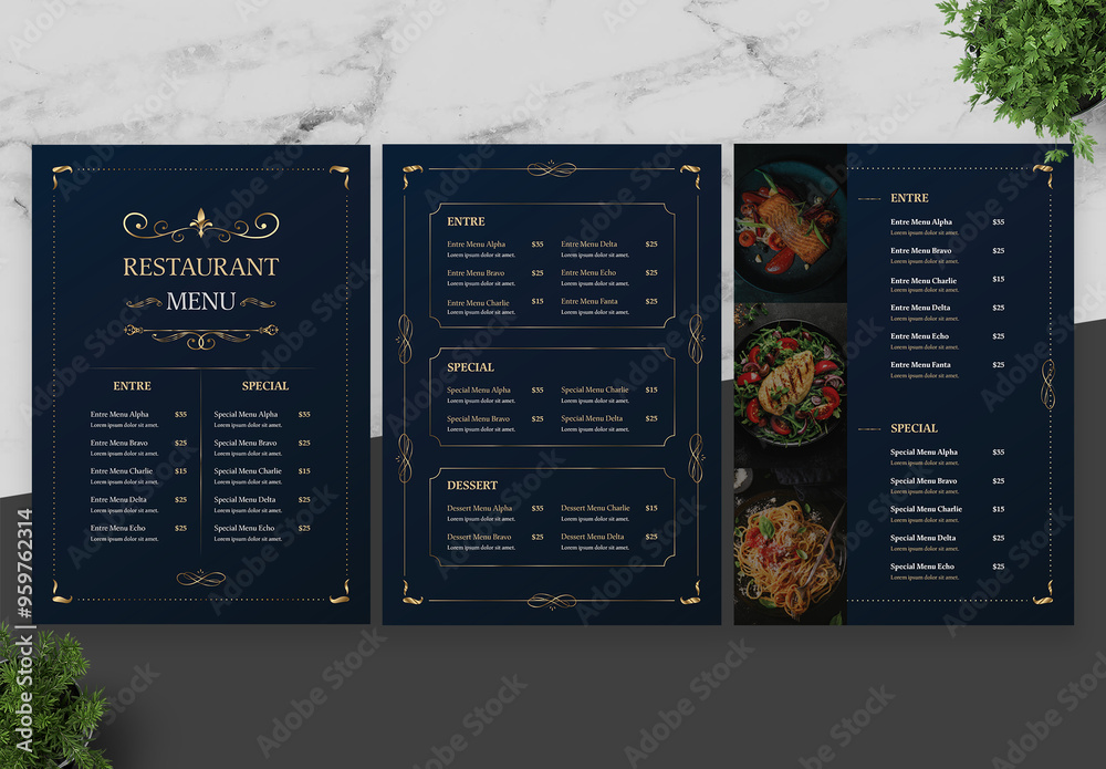 Blue Gradient And Gold Coffee Menus Stock Template | Adobe Stock