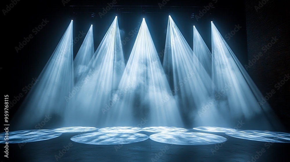 Stage lights backdrop with bright white beams creating a crisp and ...