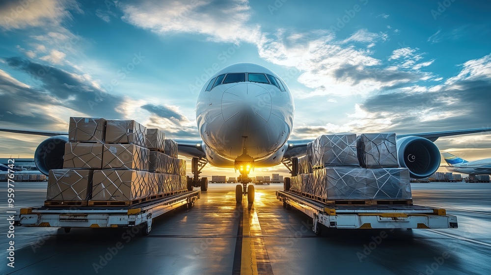 Aircraft Ready for Cargo Loading at Sunrise. Aircraft prepared for ...