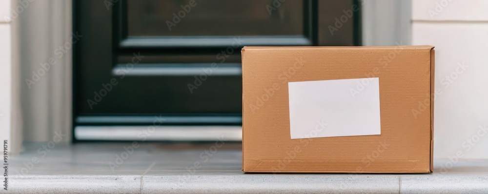 A parcel box with a hand-drawn Fragile sign, placed on a doorstep with ...
