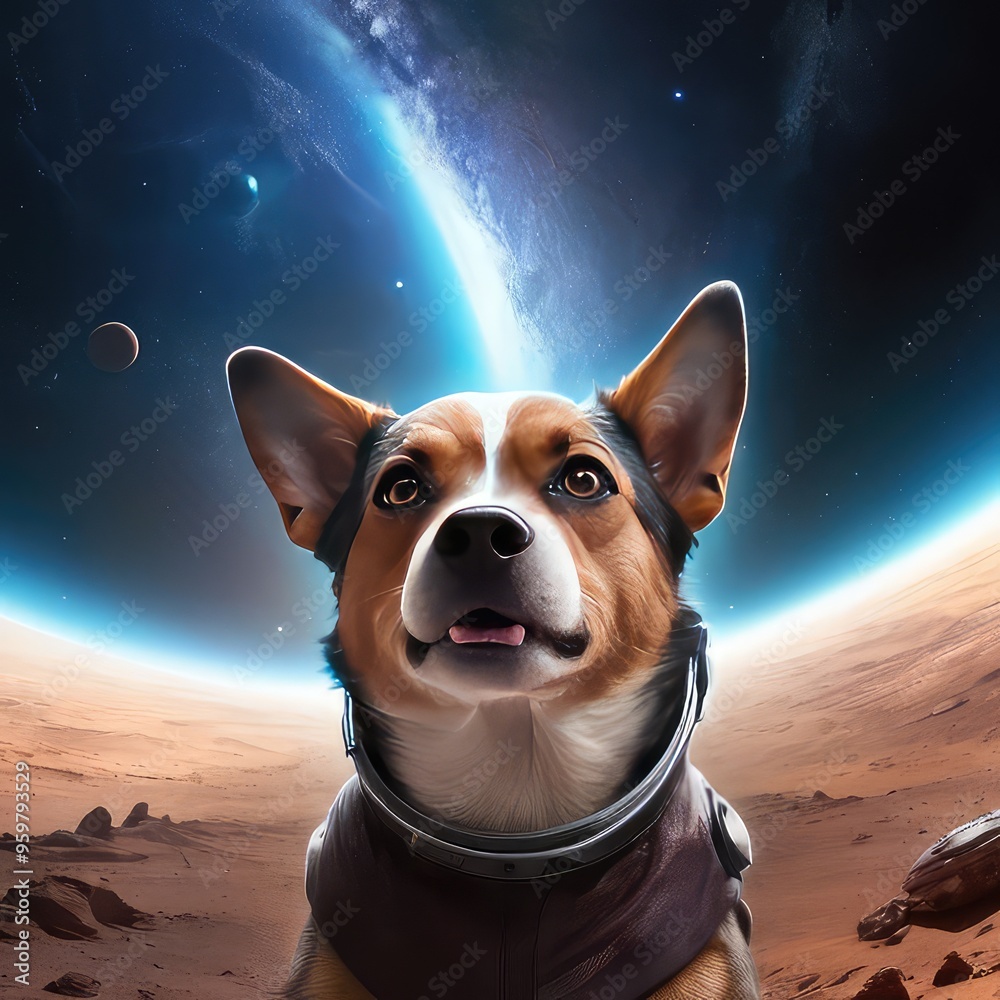 dog alien in space,dog on the moon,chihuahua puppy in a sky,portrait of ...