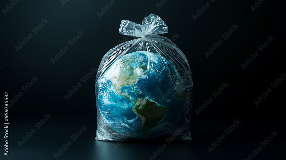 Planet earth in plastics bag. Earth wrapped up in plastic bag. Plastic ...