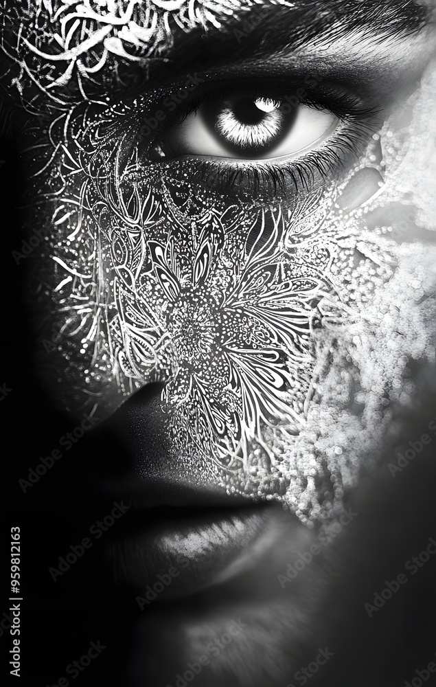7. **Mystical face art with intricate mandala patterns overlaying the ...