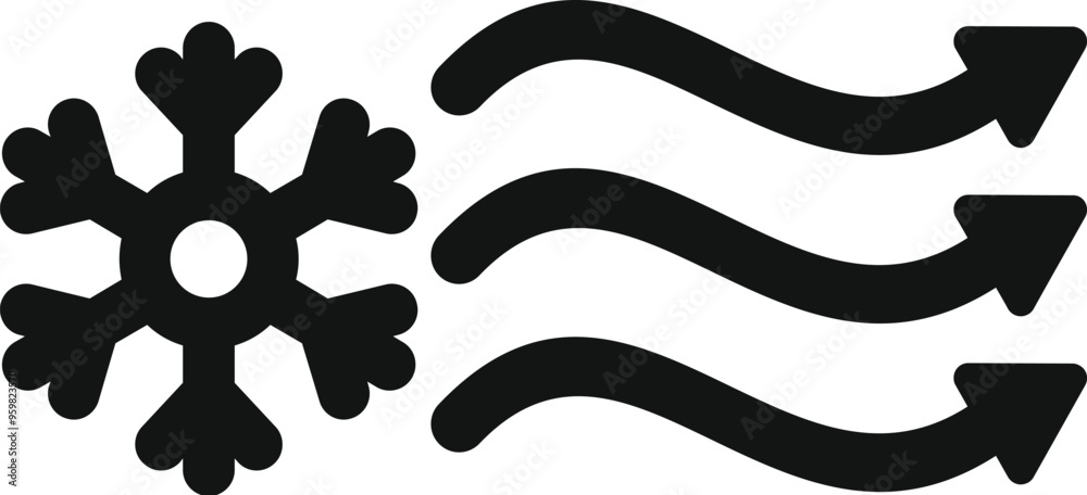 Simple black and white icon of a snowflake representing cold air ...