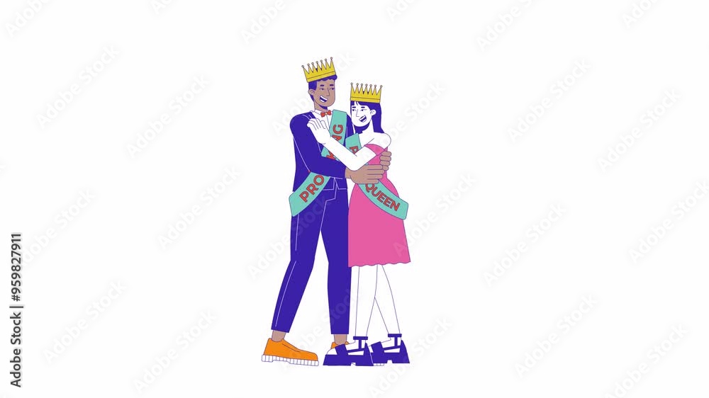 Prom queen king high school dance 2D characters animation. Crowns on ...