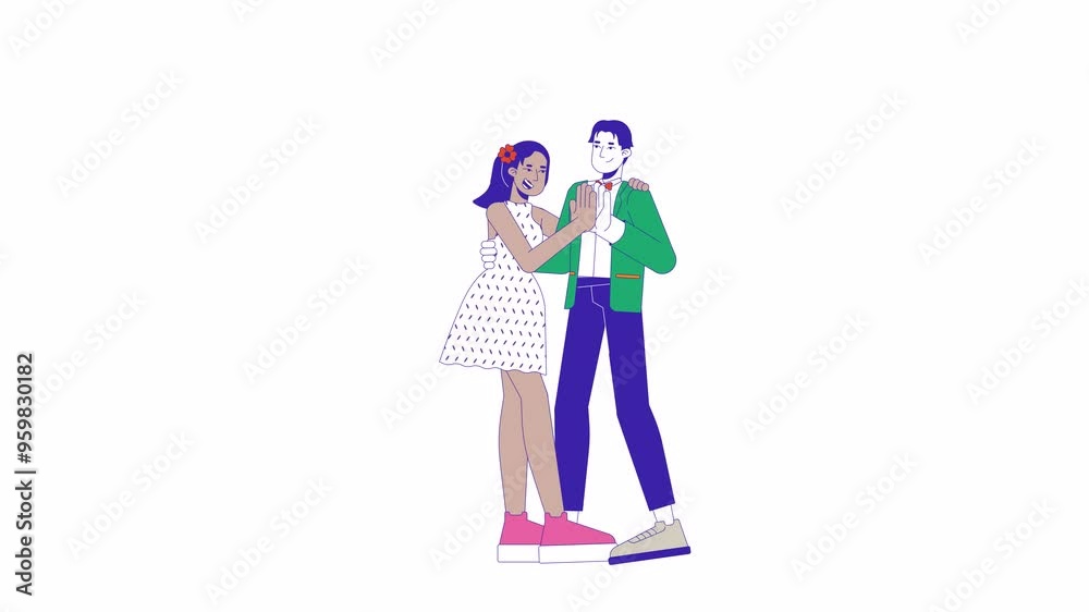 High school sweethearts dancing 2D characters animation. Romantic ...