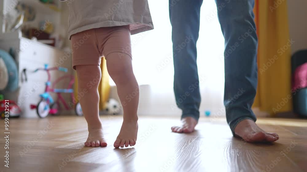 First steps toddler with family playful learning at home. Parent child ...