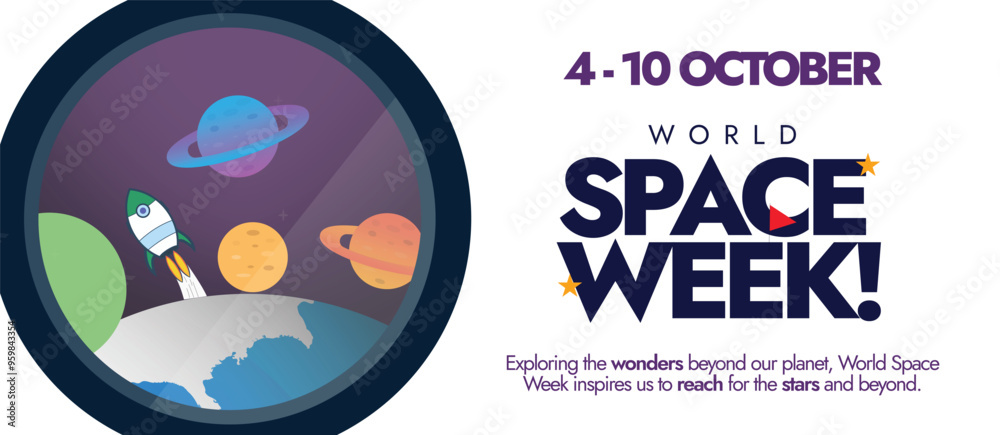 World Space Week. 4 to 10 October space week celebration cover banner ...
