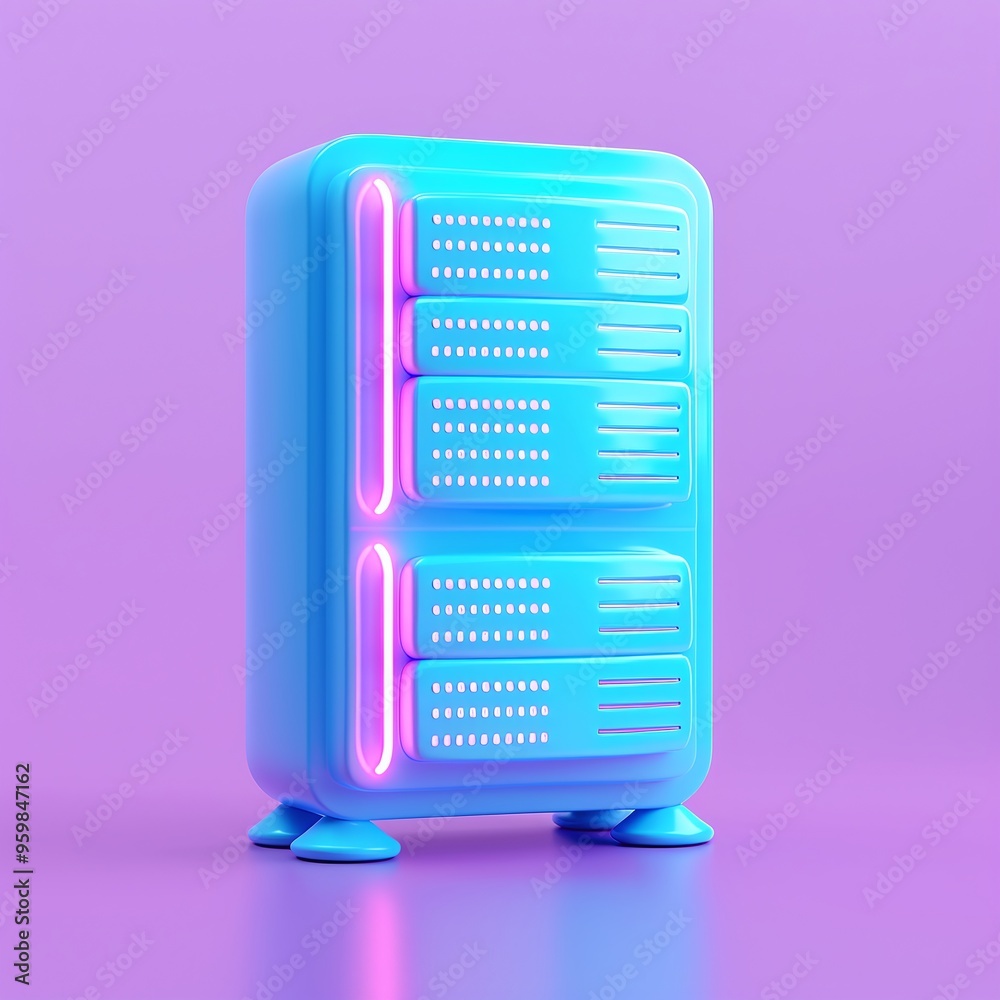 Vibrant blue and pink retro mini fridge against a pastel purple ...