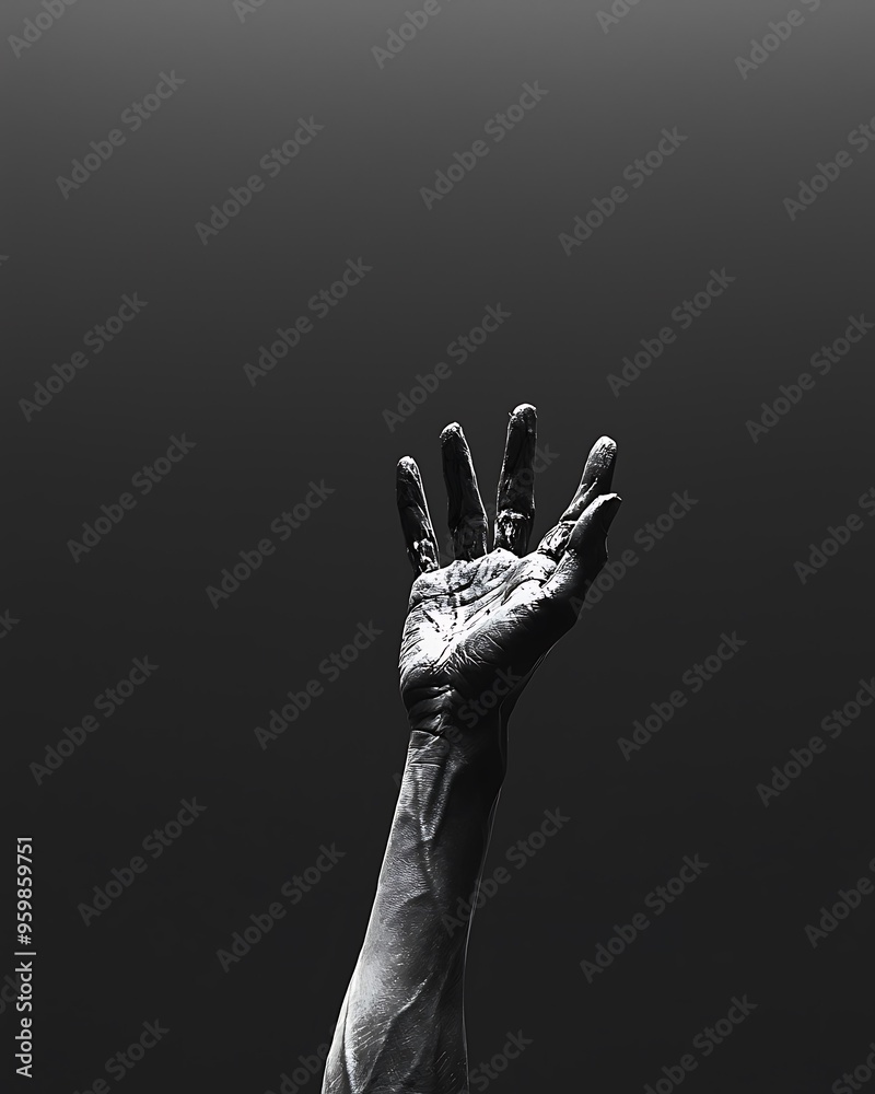 Creepy hand reaching out from the bottom, ultra-sharp focus, solid dark ...