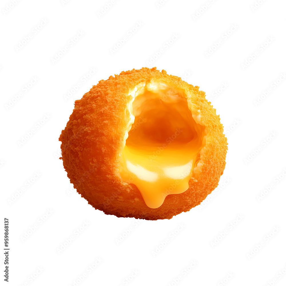 A deliciously melted cheese ball, golden and crispy, revealing its ...