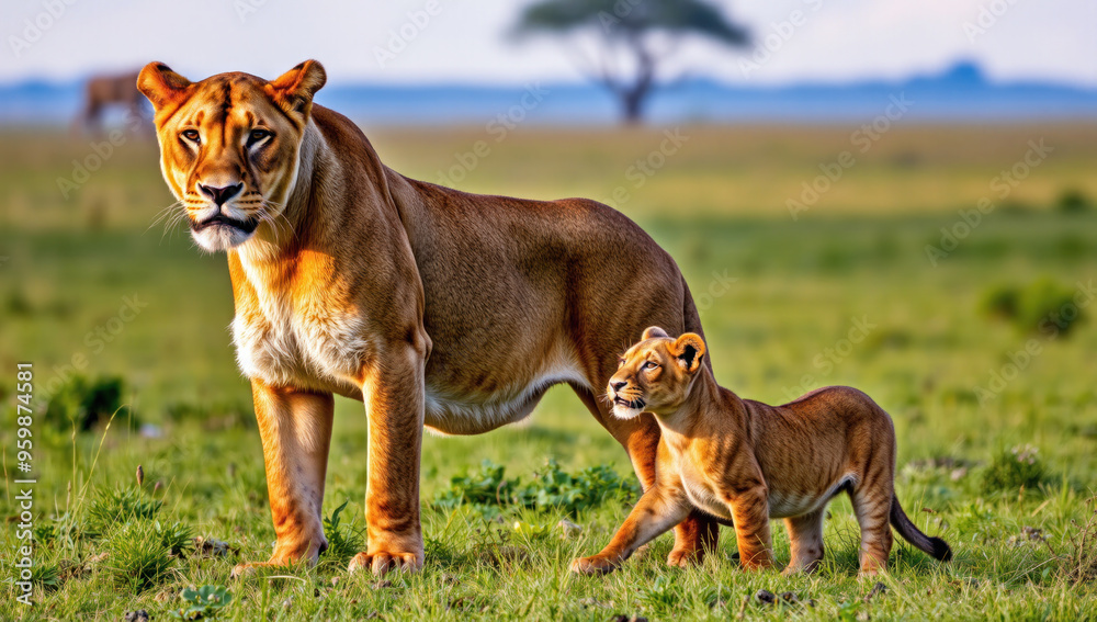 A powerful and rare moment of an African lioness standing guard over ...