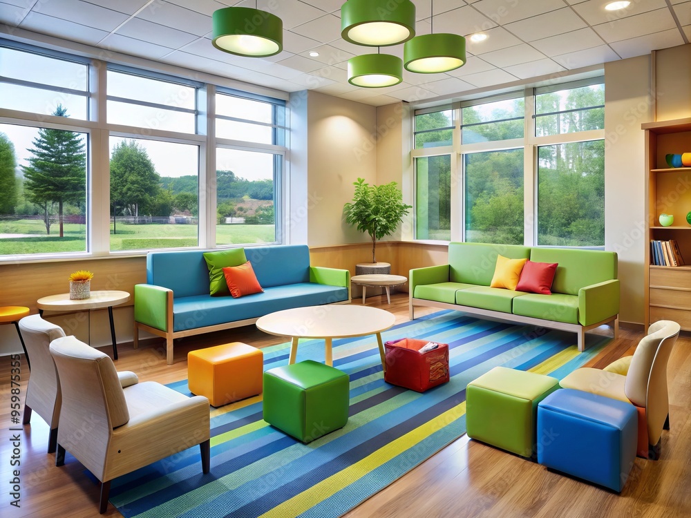 Modern and playful pediatric waiting room furniture designed to ...
