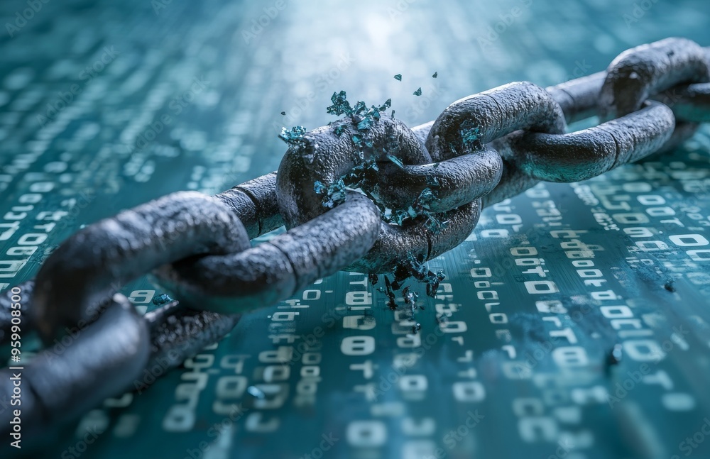 High-tech futuristic image of nano chain, scientific backdrop on dark ...