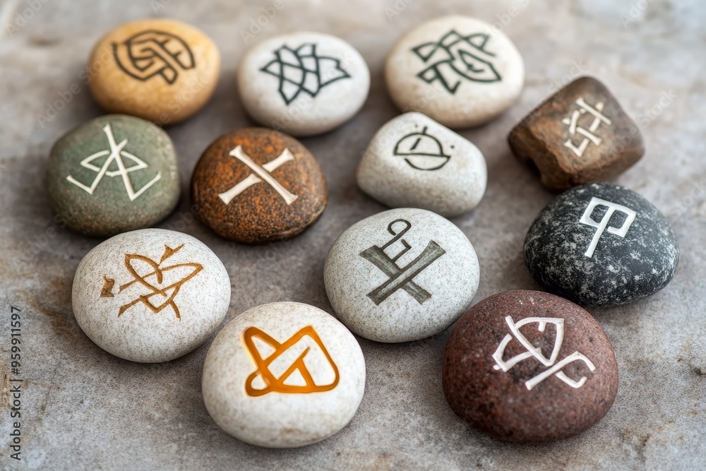 Esoteric runes carved into stone ancient symbols of magical protection ...