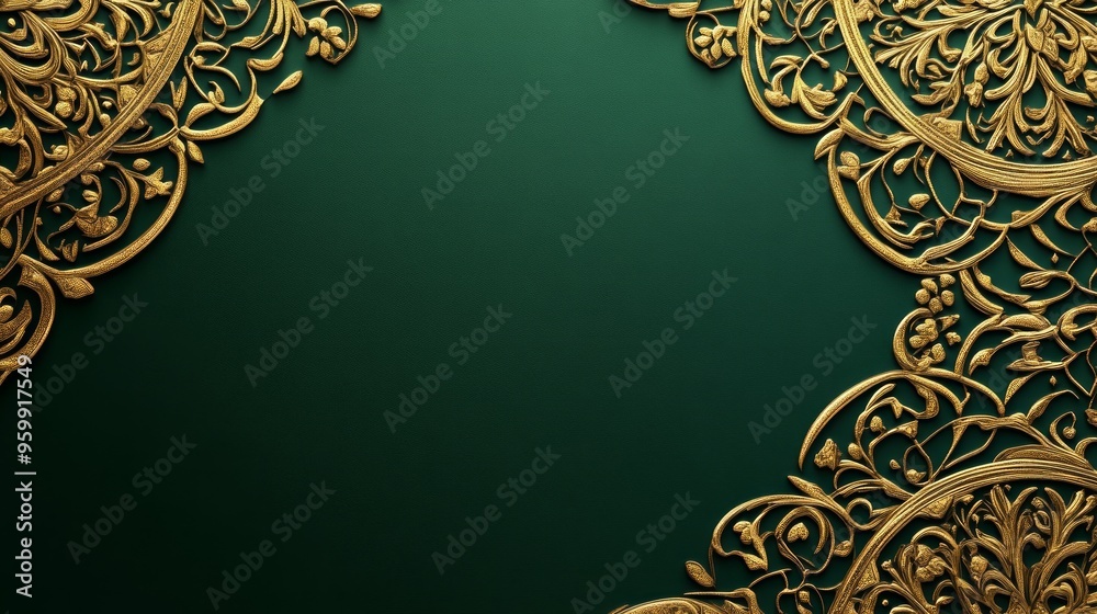Luxury Islamic background with golden ornament border pattern and green ...