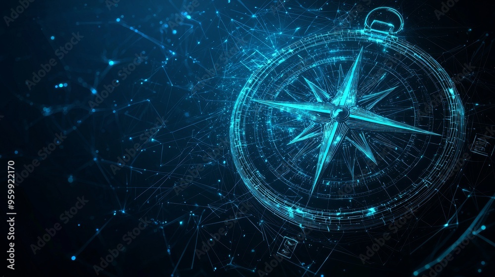 Goal compass success digital technology. Business strategy achievement ...