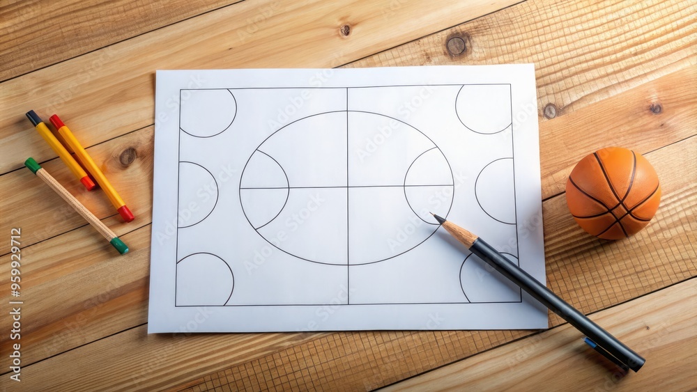 Blank white paper with pencils and markers laid out, with a partially ...