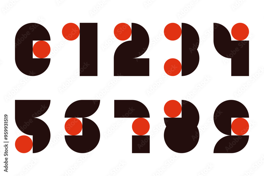 Numbers from zero to nine vector set. Trendy font in retro or bauhaus ...