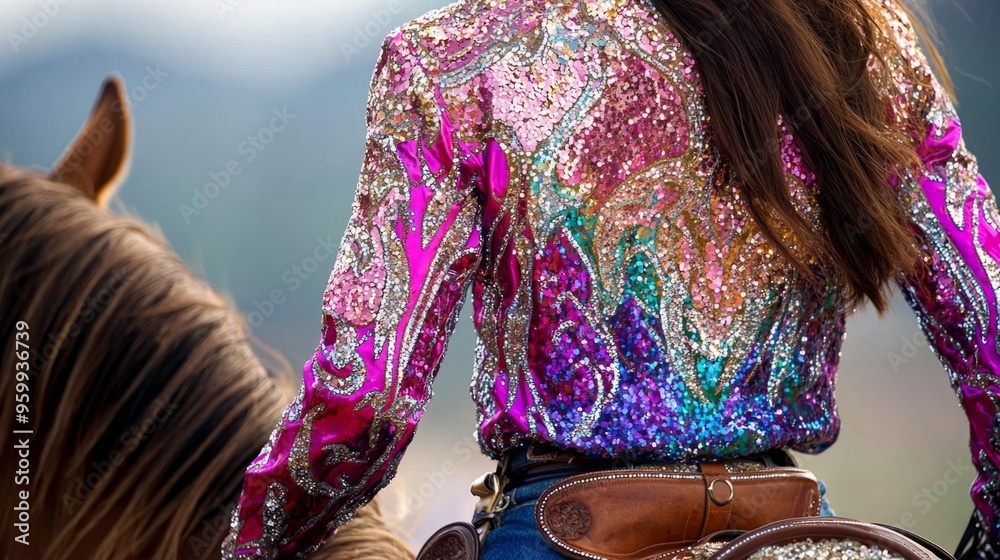 western horse show attire female horse rider wearing bright shirt with ...