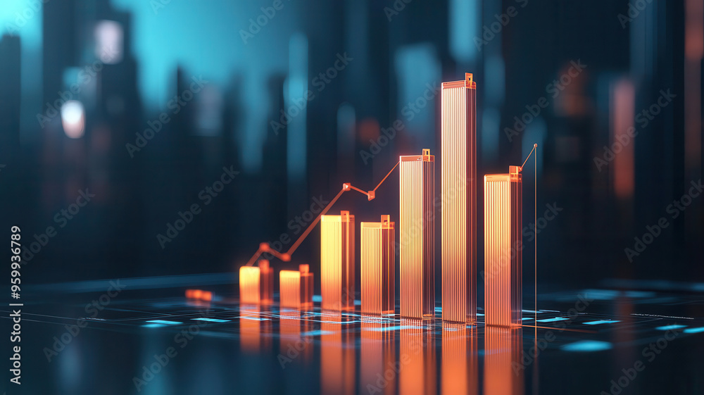 Power BI chart, bar graphs transitioning into city skyline, 3D ...