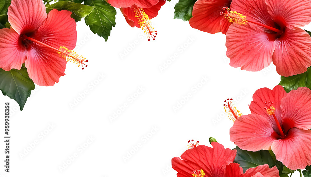 hibiscus flower corner border on transparent background generative ai Stock Illustration | Adobe ...