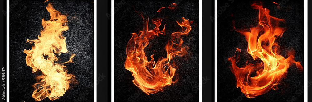 High-resolution photography of four panels, each displaying different ...