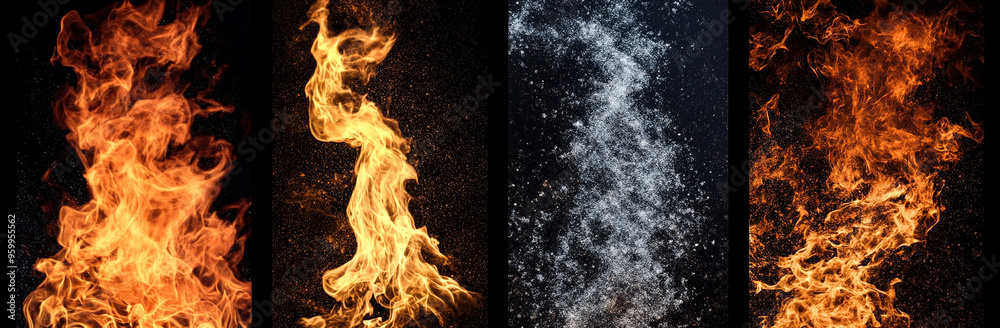 High-resolution photography of four panels, each displaying different ...