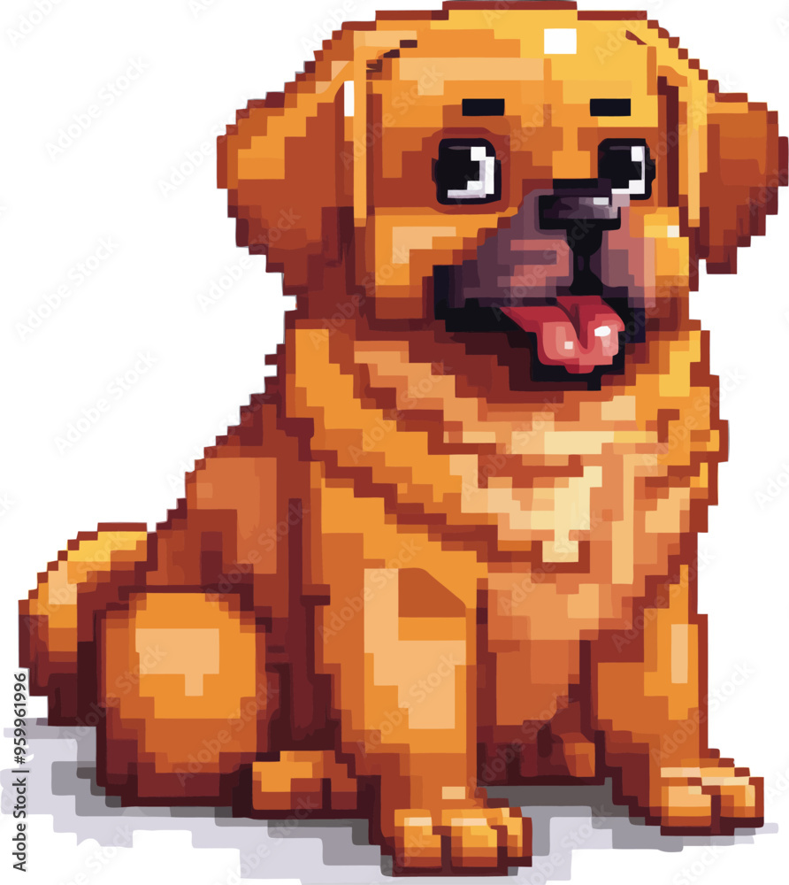 Pug Dog Pixel Art, Mops Breed Cute Puppy in 8-Bit Pixel Style. Retro ...