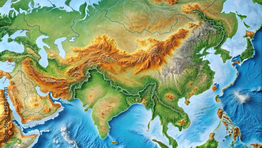 Detailed Geographical Map Of The Asian Continent Showcasing Prominent ...